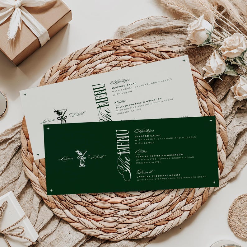 Retro Green Wedding Menu Template: Elegant Canva Printable (digital ...