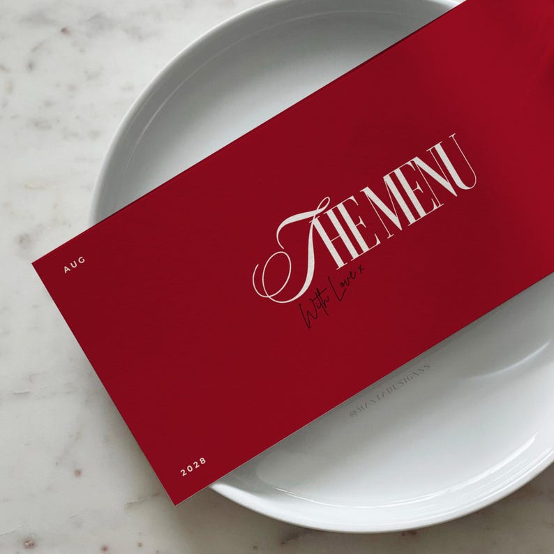 Elegant Red Wedding Menu Template: Printable Canva Design (8x4", 9x4 ...
