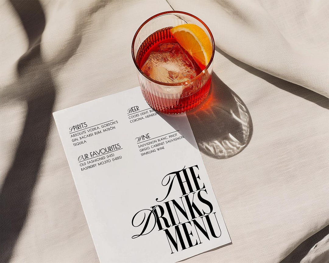 Modern Chic Bar Sign | Chic Wedding Card | Wedding Bar Menu Template ...