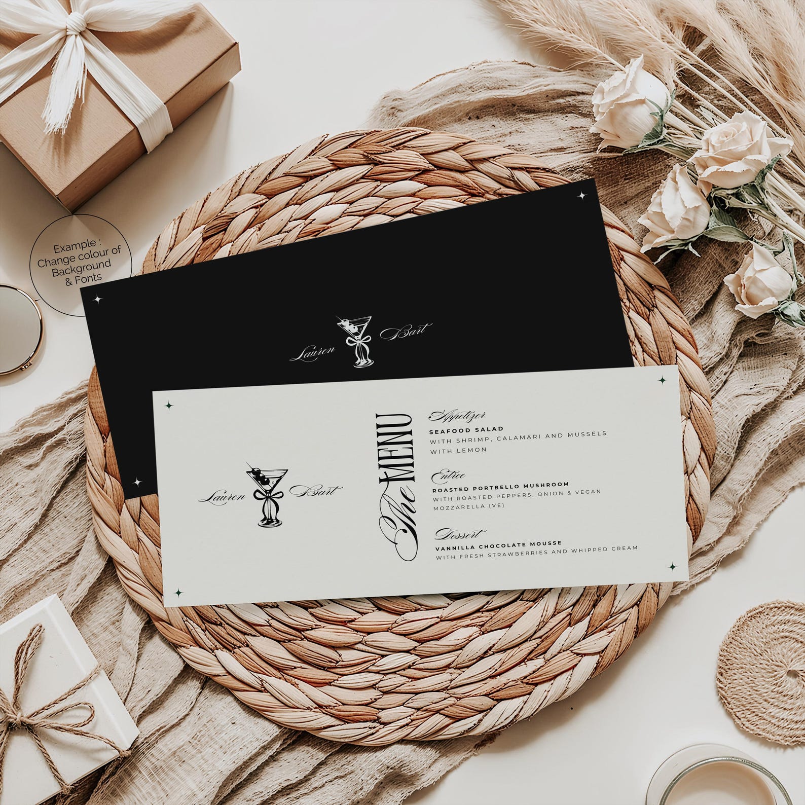 Dark Green Wedding Menu Template: Martini Illustration (digital ...