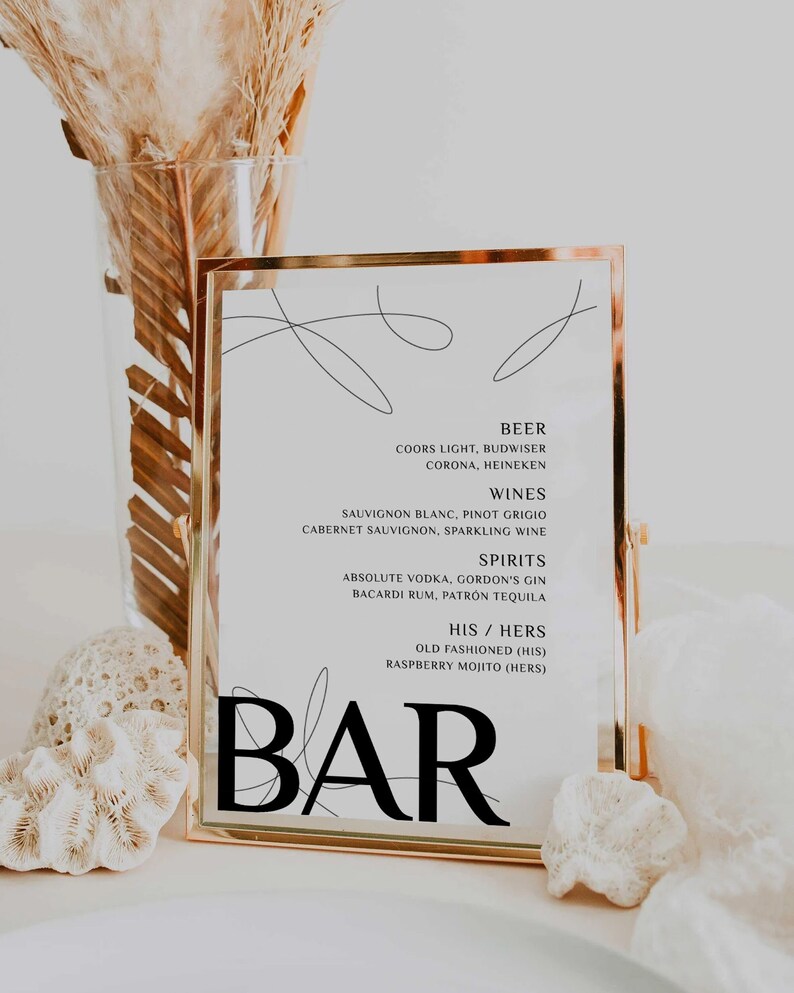Bold Modern Bar Menu Black and White Bar Sign Printable - Etsy