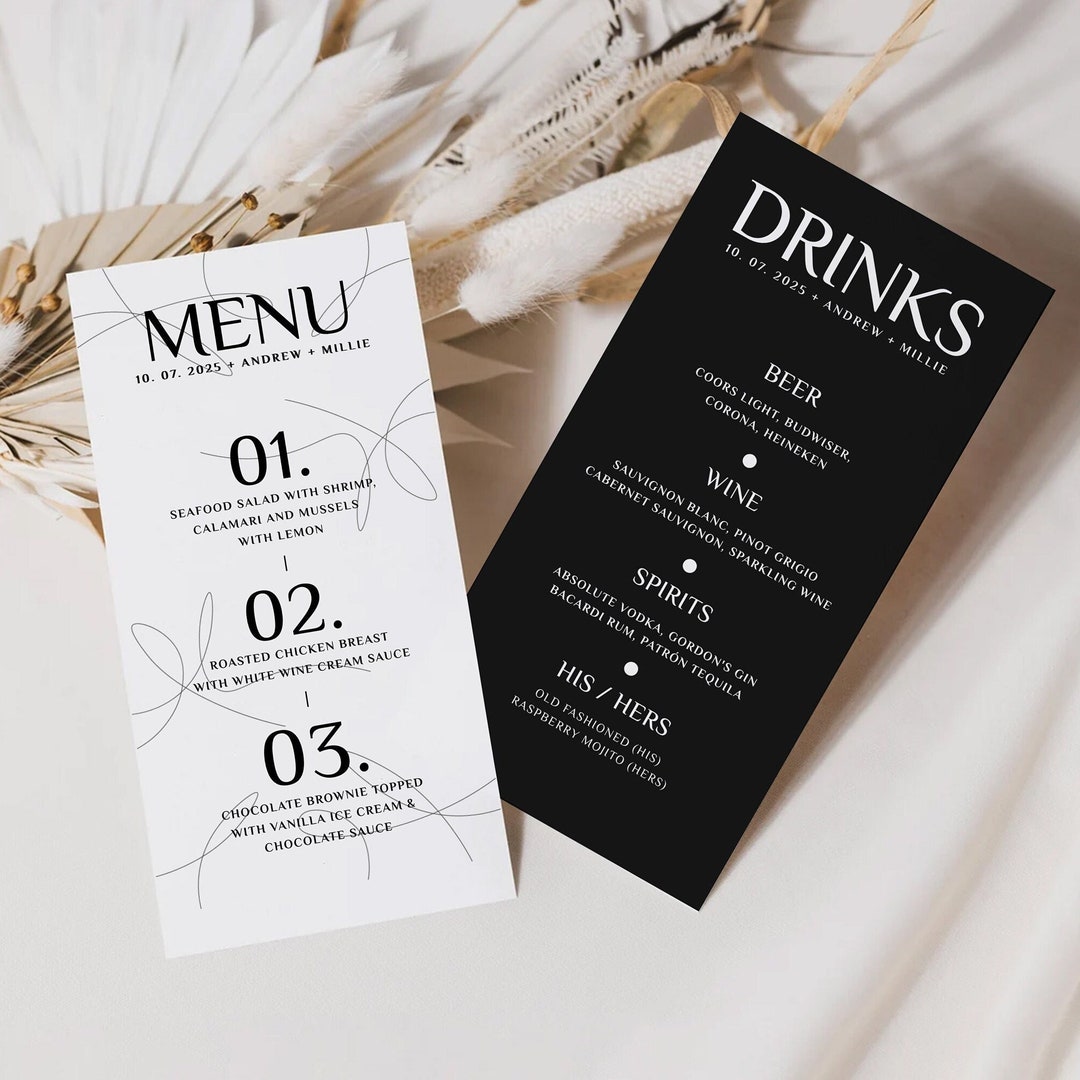 Wavy Wedding Menu Card Templates Download Wedding Drinks Menu, Menu and ...