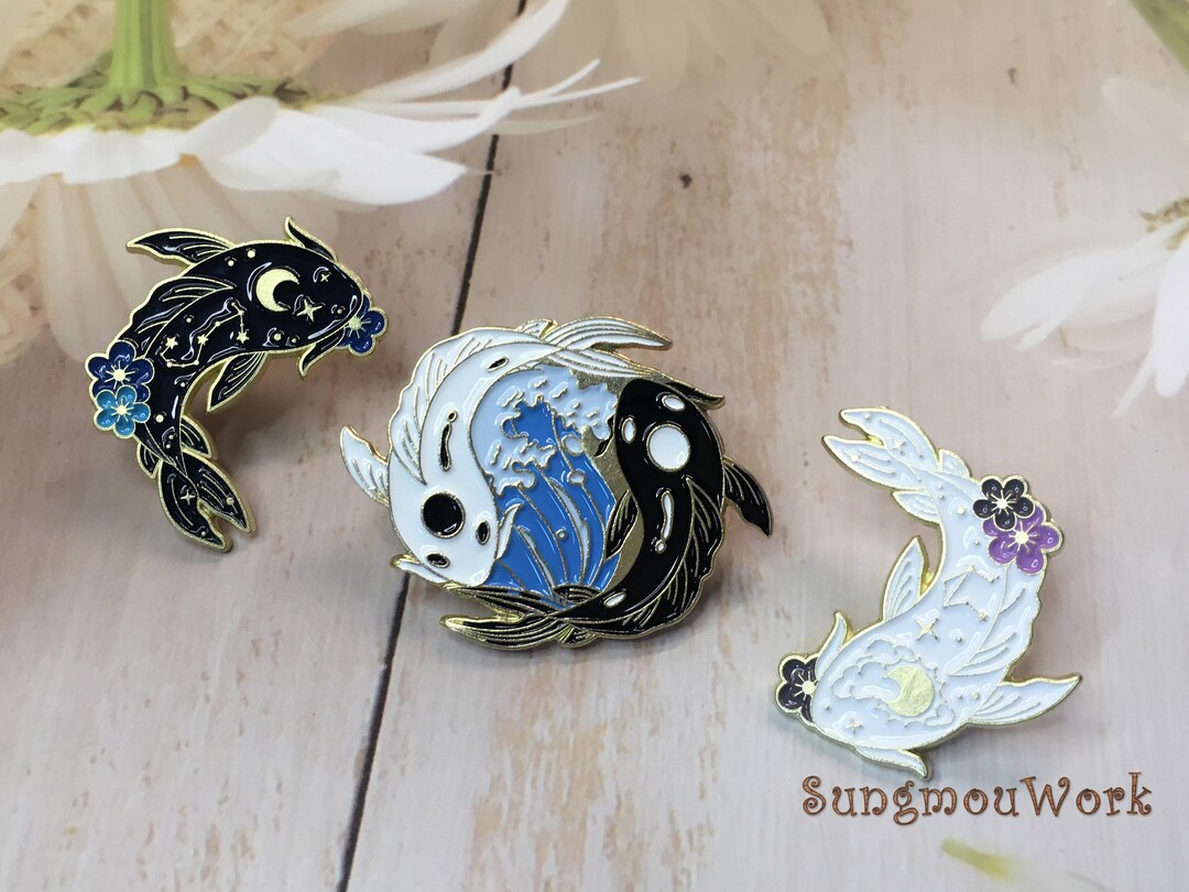 Koi Waves Moon Stars Enamel Pin Cute Hard Enamel Pin Display Lovely ...