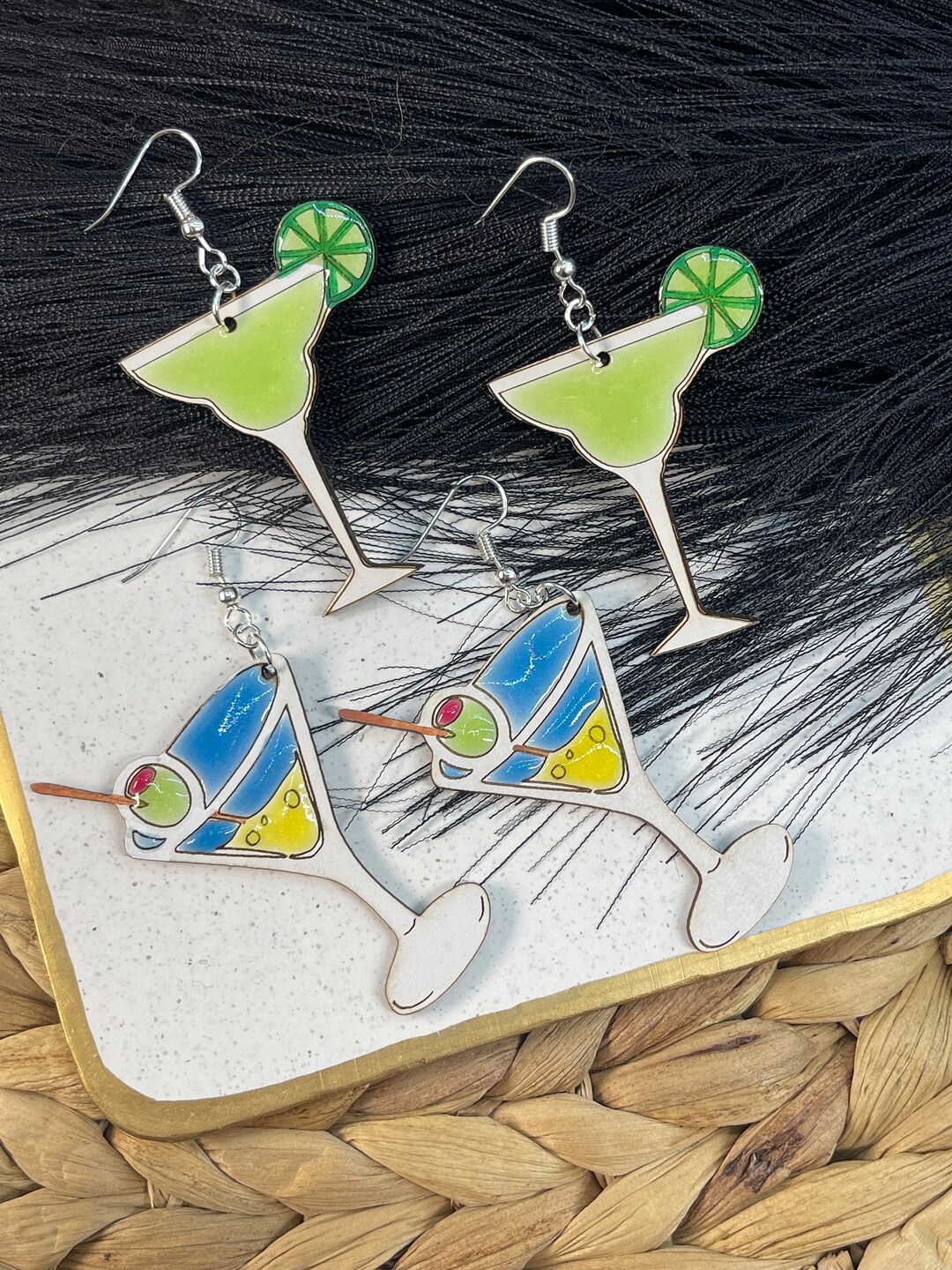 Lightweight Painted & Resin Adult Beverage Earrings Margarita Earrings ...