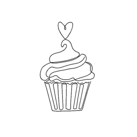 Stickdatei Cupcake One Line Design Embroidery File for - Etsy