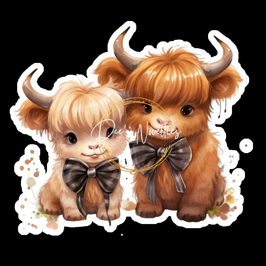 Highland Cow Stickers Bundle Cute Cow Art PNG Format Personal ...