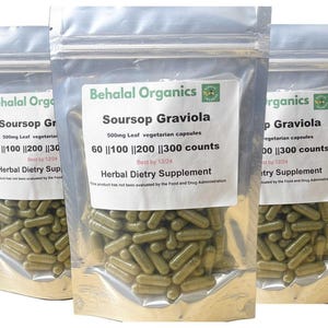 Soursop Graviola Leaf Powder 100% Pure Organic Capsules 100 Counts - Etsy
