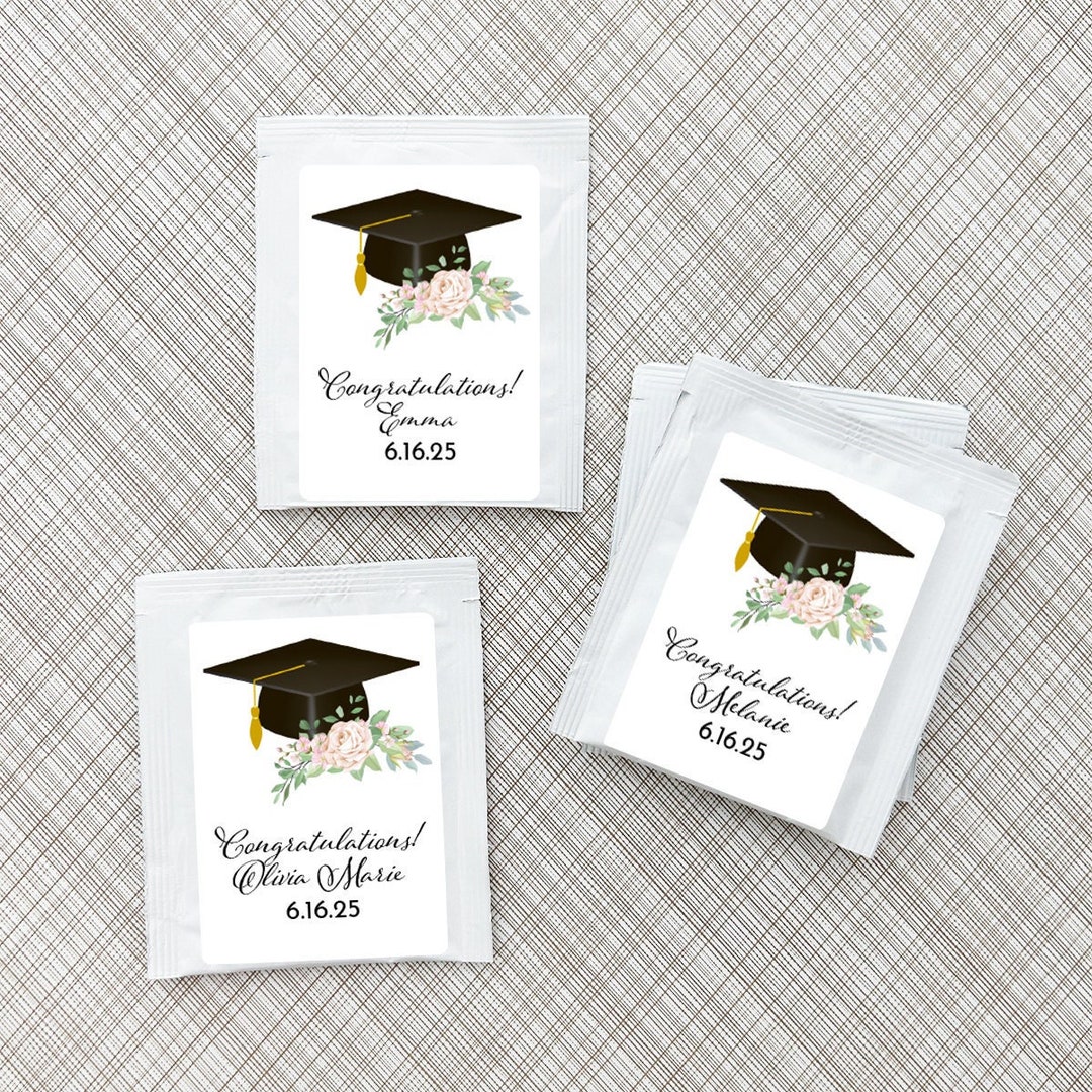 Printed Personalized Tea Bag With Graduation Labels, White Pouch Packed ...