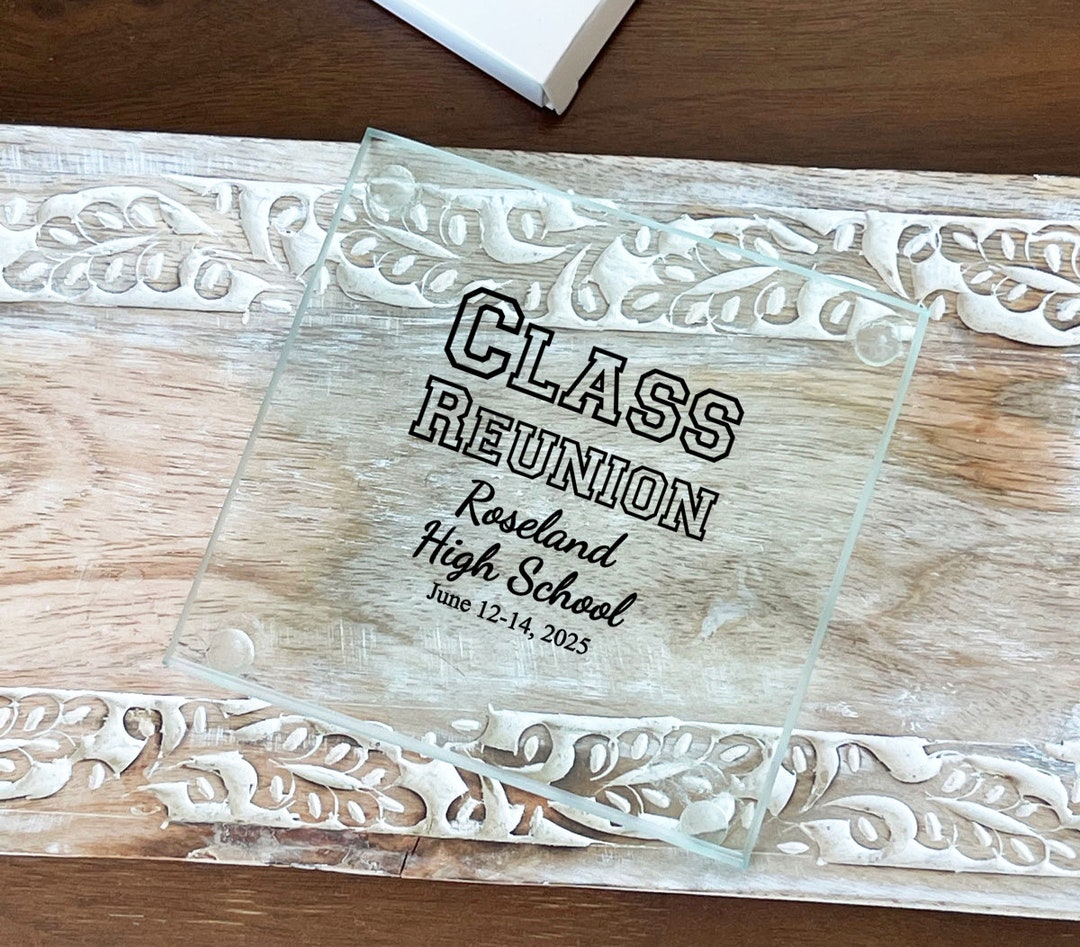 Printed Personalized Class Reunion Square Glass Coaster Favors, Class ...