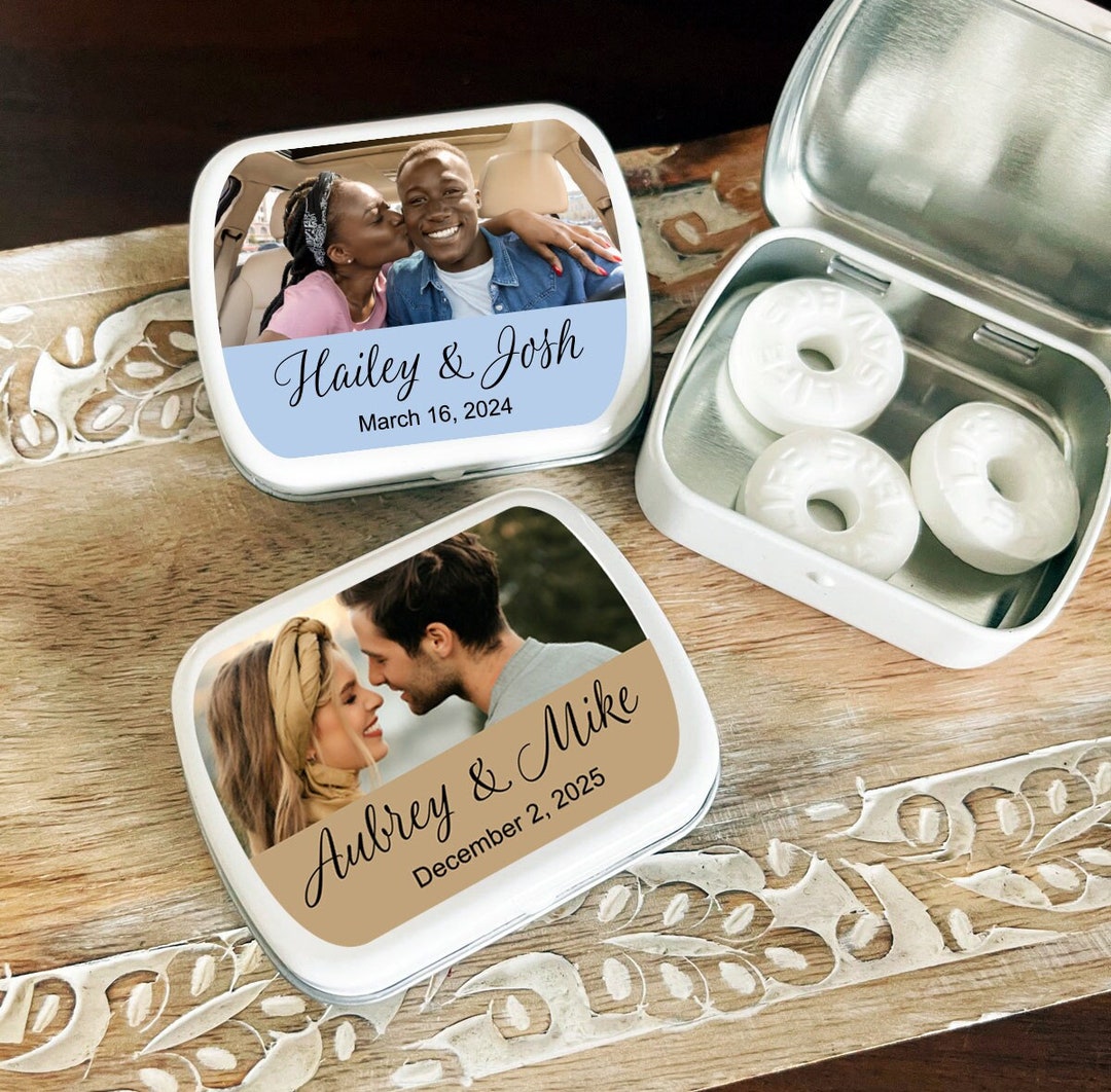 Printed Personalized White Mint Tin Empty Tin With Wedding Photo Couple ...