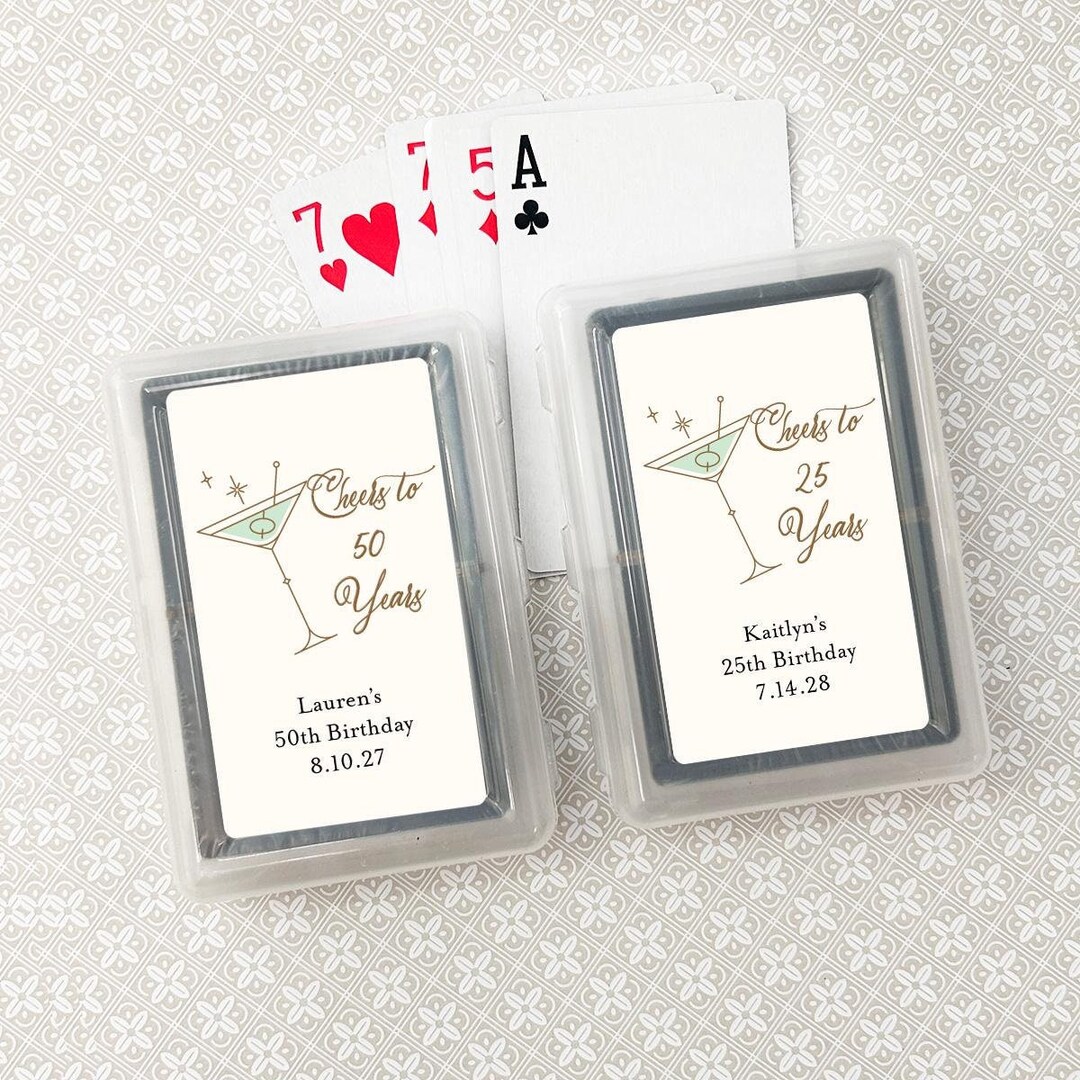 Printed Personalized Playing Cards With Cheers to Years Labels, Playing ...