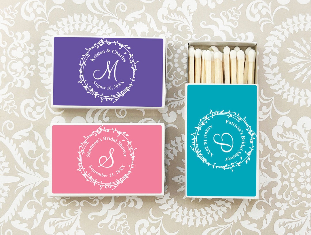 Wedding Bulk Matches, Monogram Wreath Personalized Matchboxes Matches ...