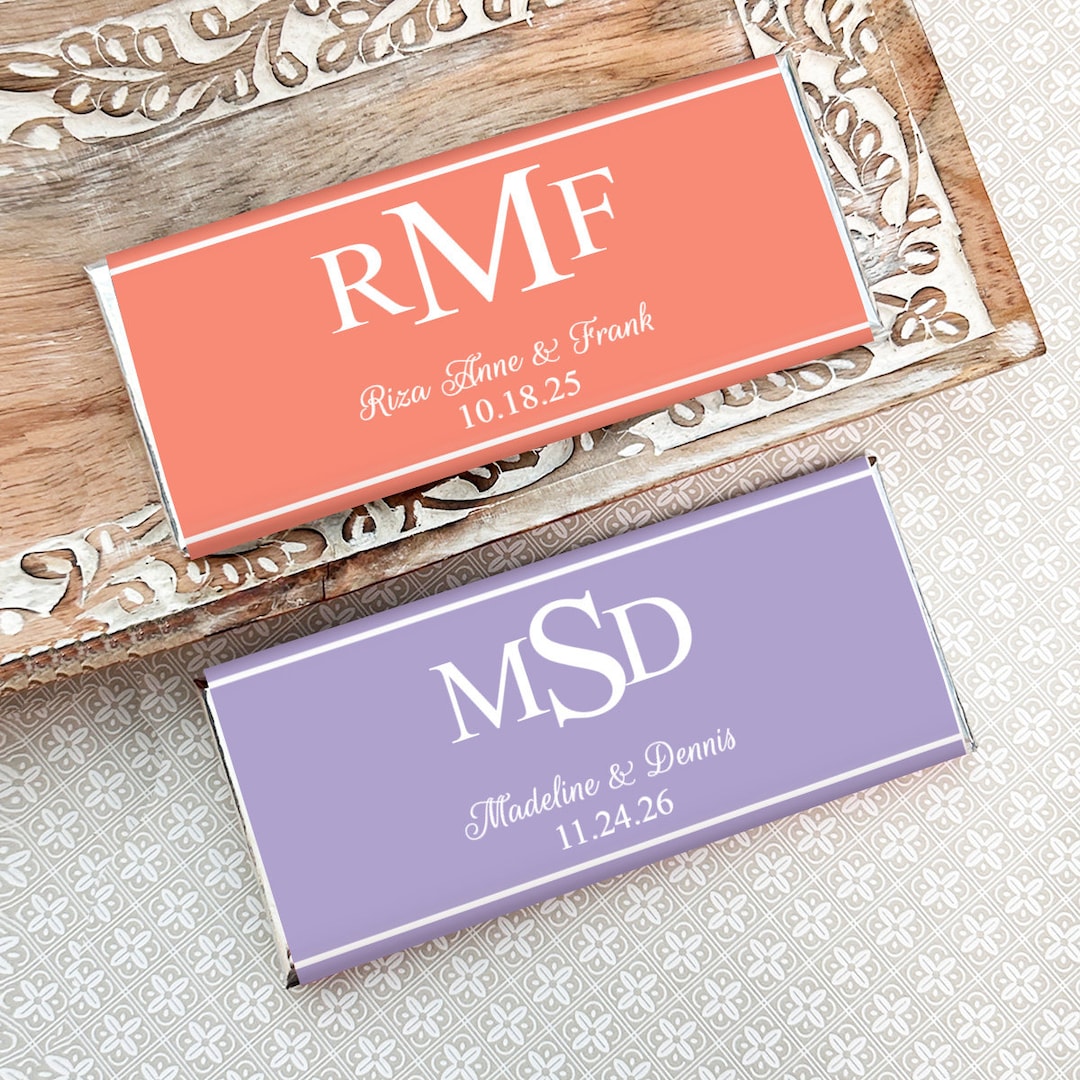 Printed Personalized Hershey's Chocolate Bar With Block Monogram Labels ...