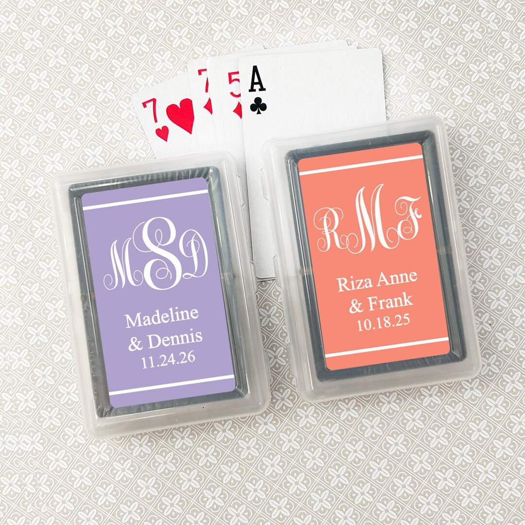 Personalized Playing Cards Favors With Script Monogram Labels, Playing ...