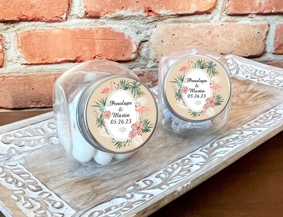 Personalized Glass Candy Jar With Flamingo Tropical Labels, Bottle Jar ...