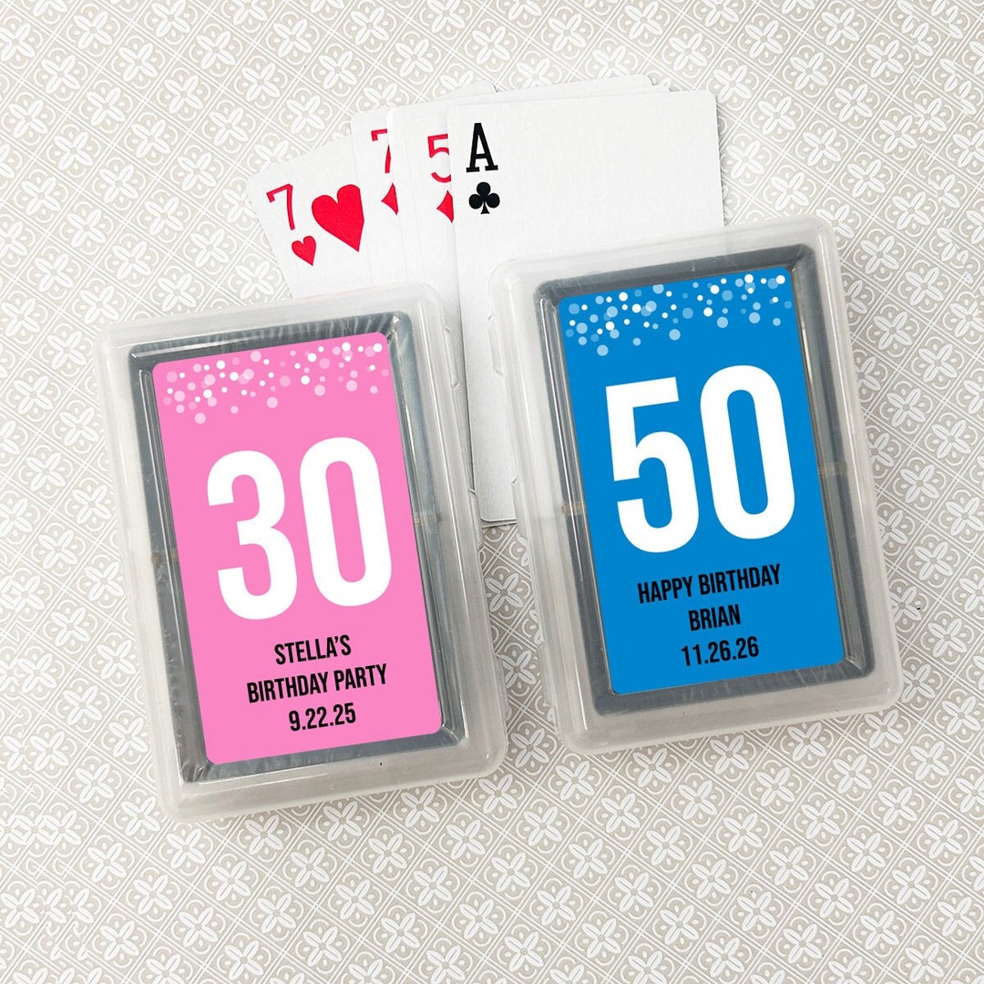 Printed Personalized Playing Cards With Birthday Age Confetti Labels ...