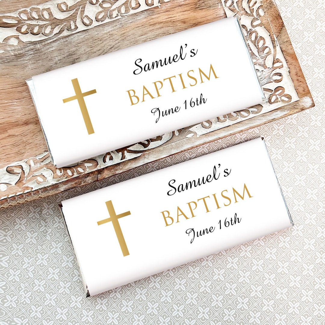 Printed Personalized Hershey's Chocolate Bars Gold Cross Baptism Labels ...