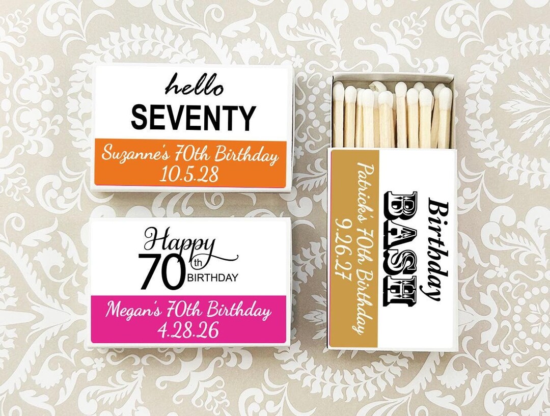 Birthday Bulk Matches, 70th Birthday Personalized Matchboxes ...