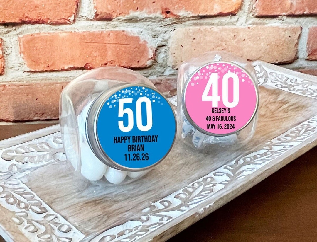 Printed Personalized Mini Candy Jar With Birthday Age Confetti Labels ...