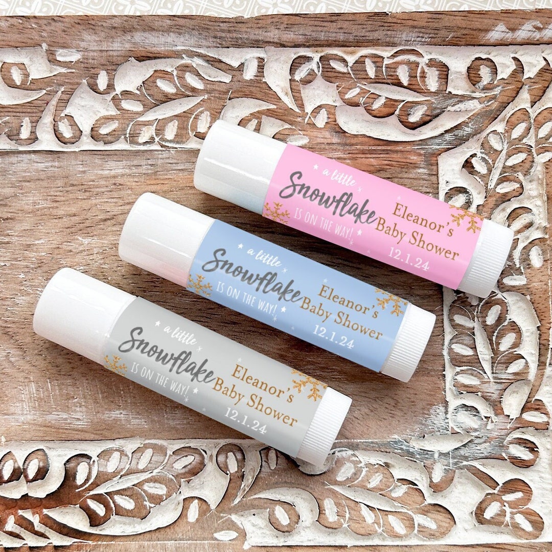 Printed Personalized Lip Balm With A Little Snowflake on the Way Labels ...