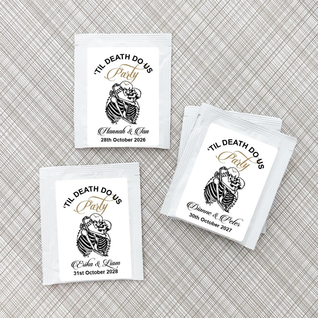 Printed Personalized Tea Bag With Til Death Do Us Party Labels, White ...