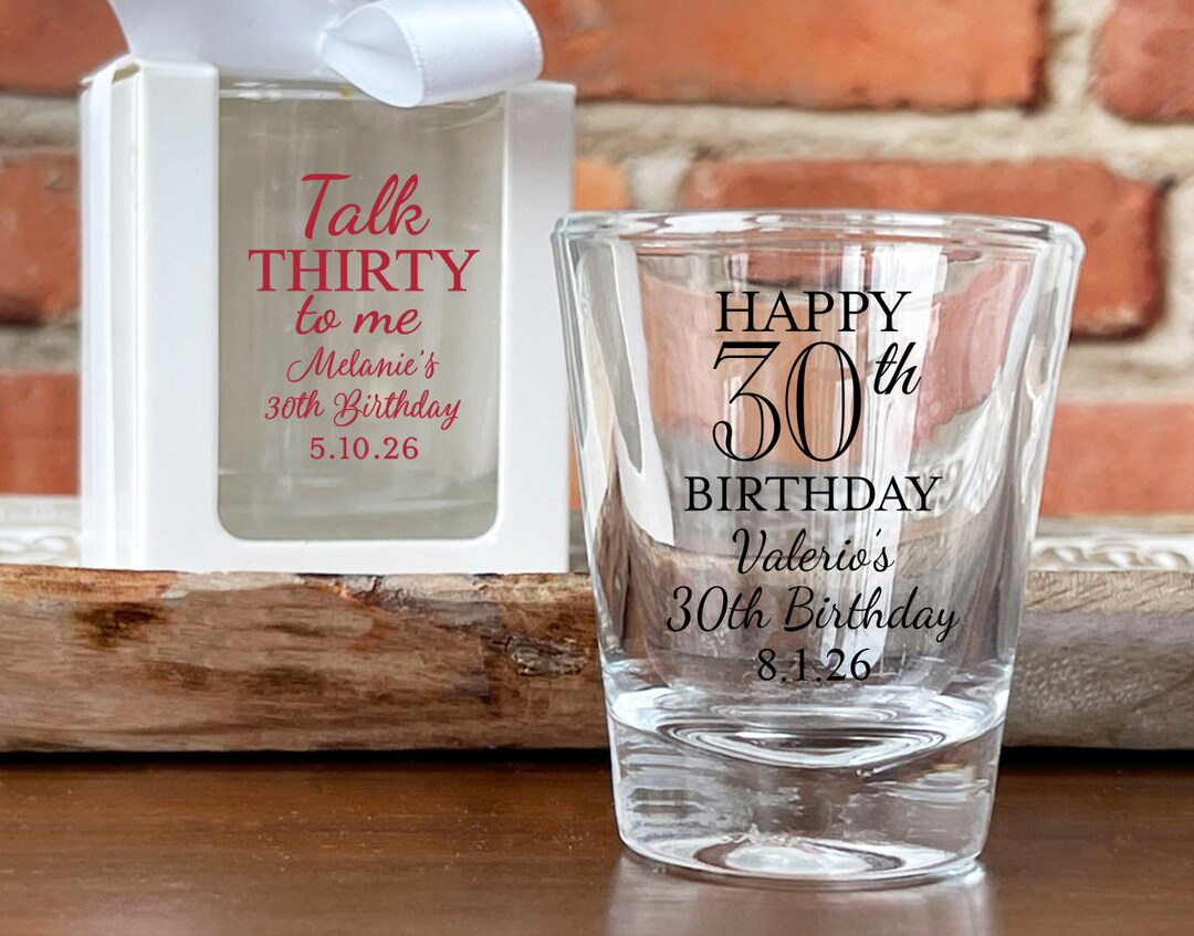 Printed Personalized Thirty 30th Birthday Fluted Shaped Shot Glass ...