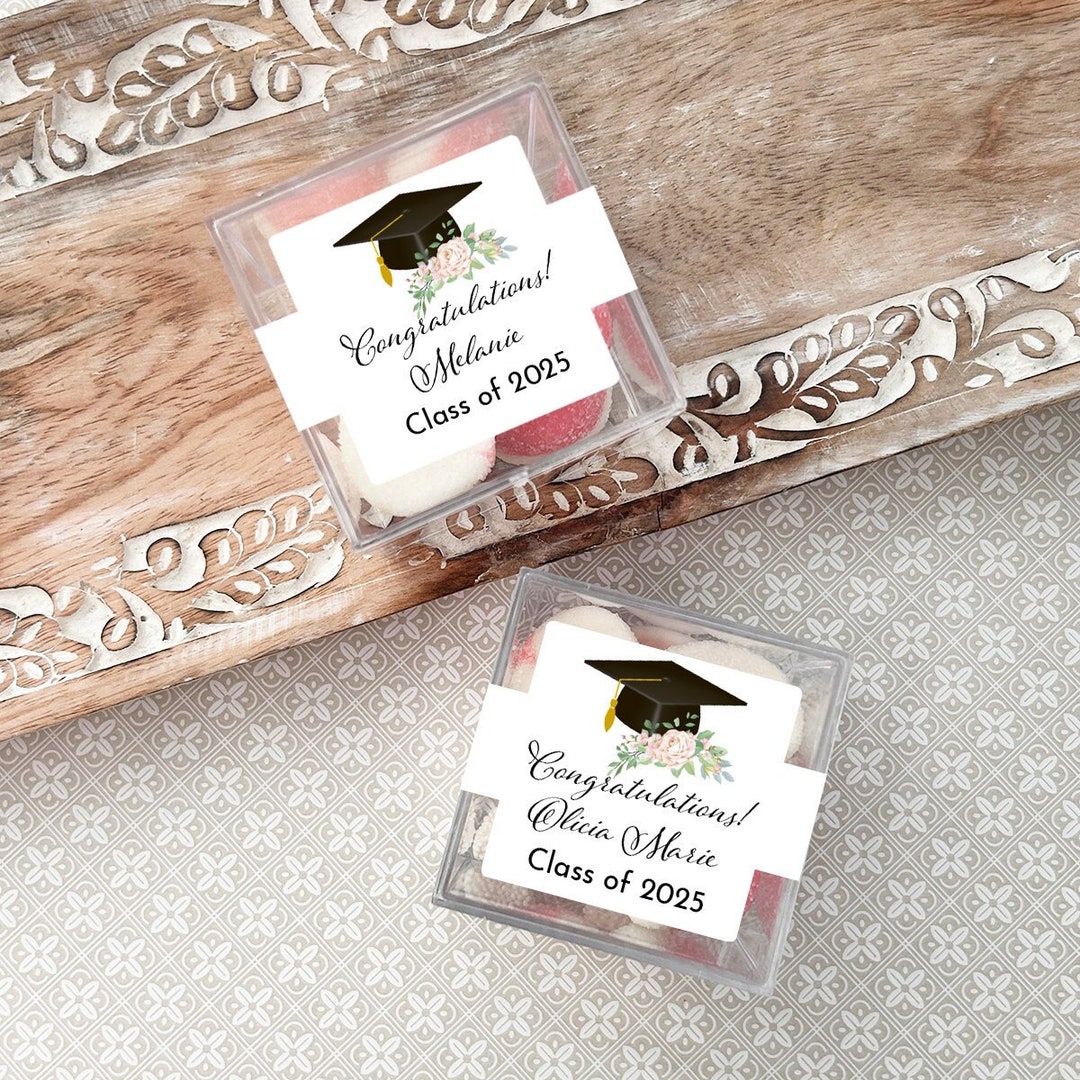Personalized Square Shaped Acrylic Plastic Favor Boxes With Graduation ...