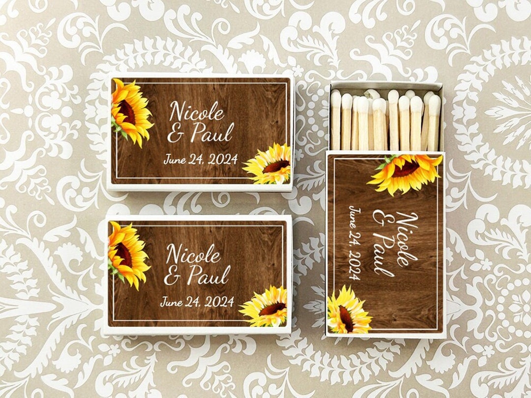 Wedding Bulk Matches, Sunflower Rustic Personalized Matchboxes Matches ...
