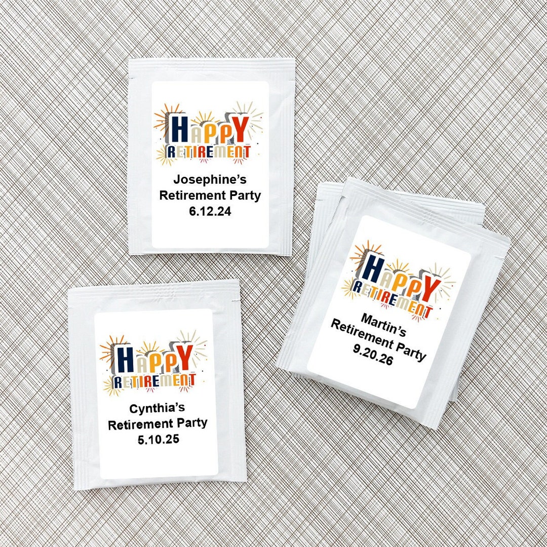 Printed Personalized Tea Bag With Happy Retirement With Fireworks ...