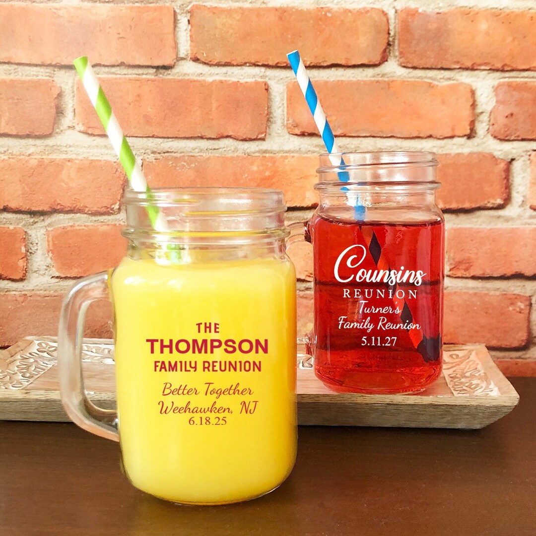 Printed Personalized Family Reunion Mason Drinking Jar Glass Party ...