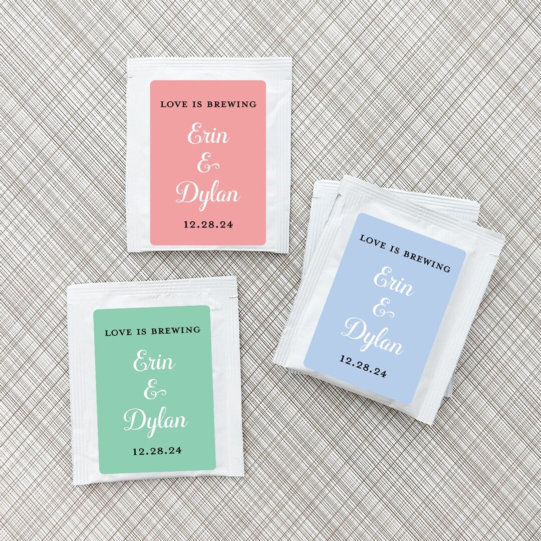 Printed Personalized Tea Bag With Couples Names Labels, White Pouch ...
