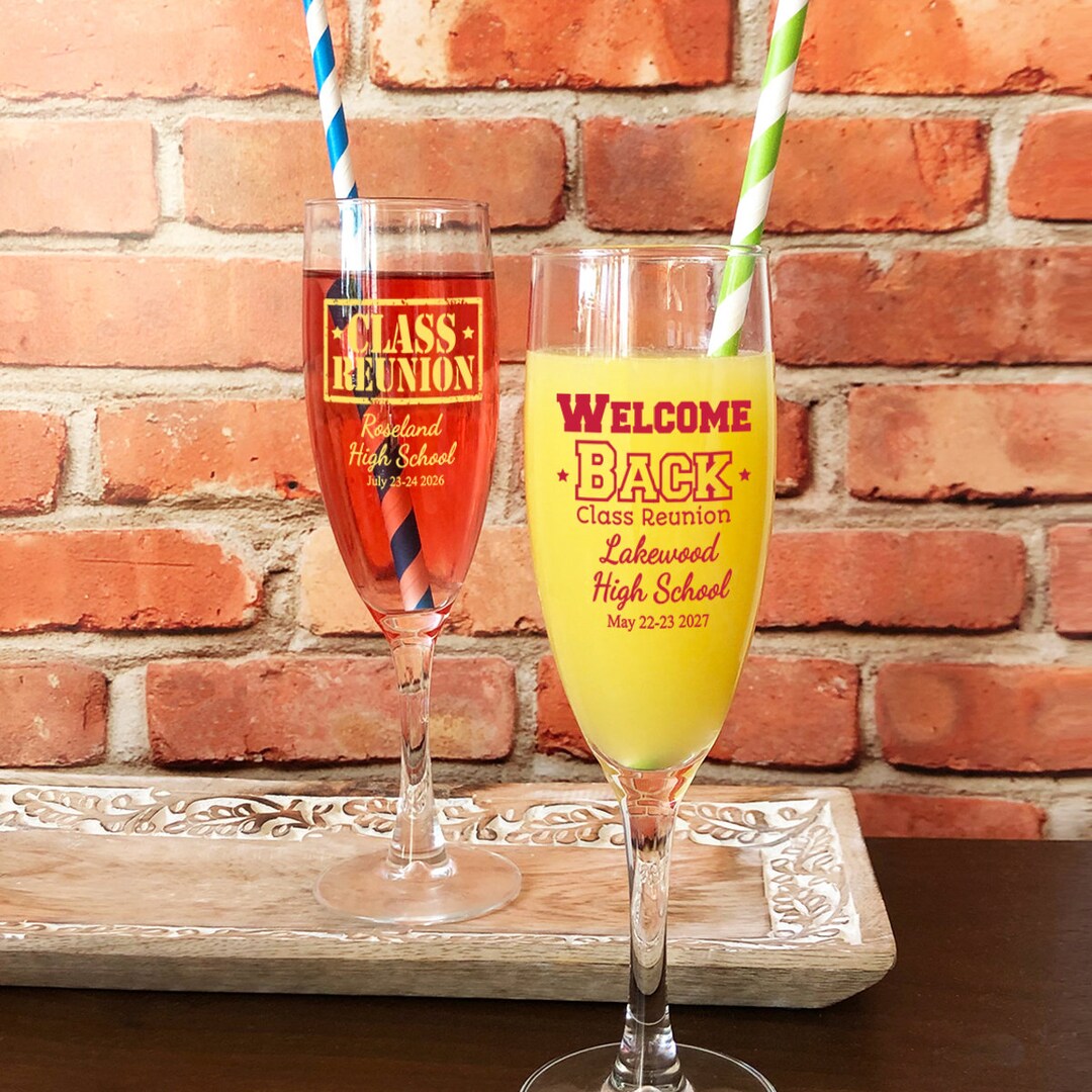 Class Reunion Printed Personalized Classic Champagne Glass Flutes ...