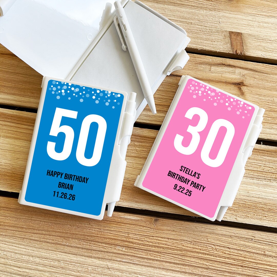 Printed Personalized Notebook With Birthday Age Confetti Labels ...