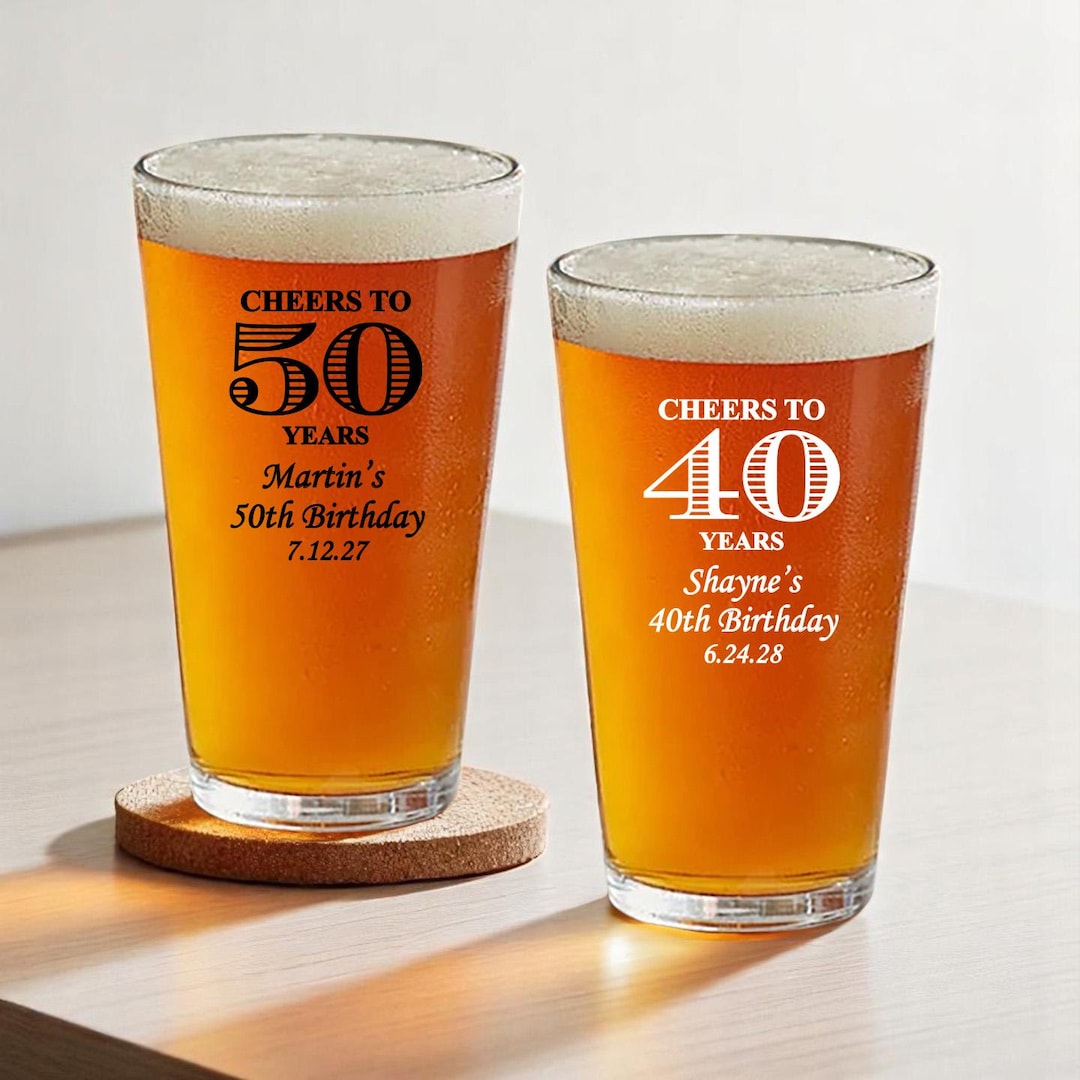 Printed Personalized Cheers to Pint Beer Glass Favors, Wedding ...