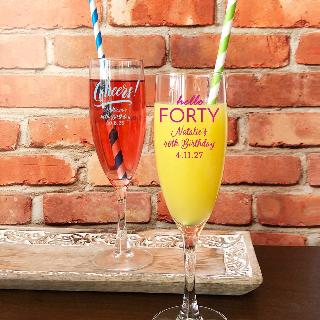 Personalized 40th Birthday Classic Champagne Glass Flutes Favors, 40th ...