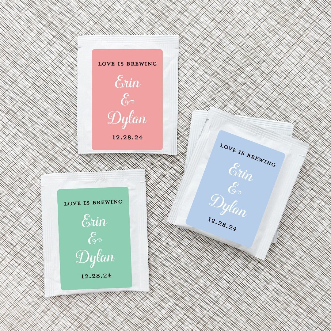 Printed Personalized Tea Bag With Couples Names Labels, Wedding Tea Bag ...