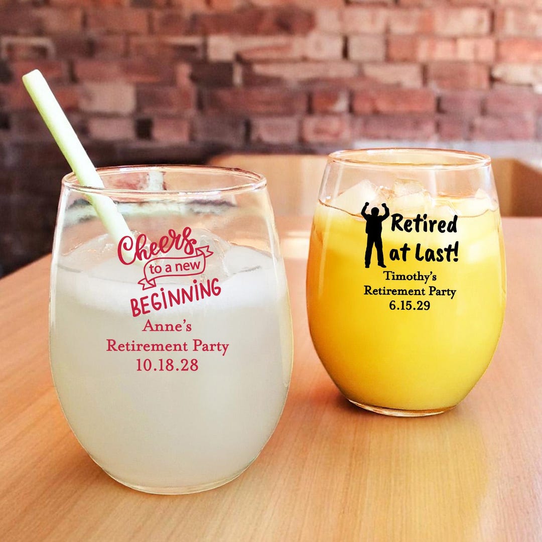 Printed Personalized Retirement Stemless Wine Glasses Retirement Party ...