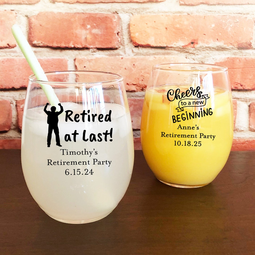 Printed Personalized Retirement Stemless Wine Glasses Retirement Party ...