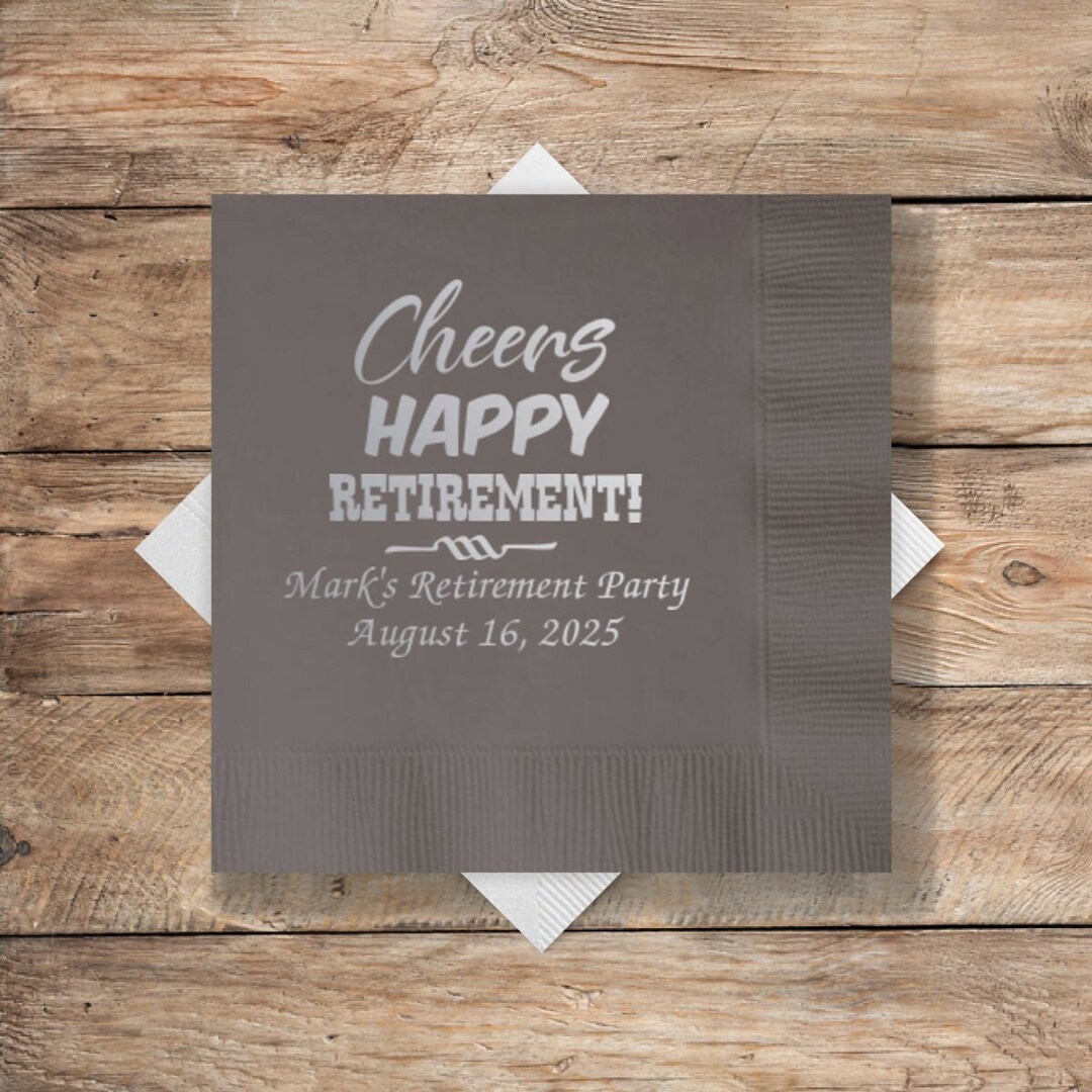 Cheers Happy Retirement Personalized Cocktail Napkins, Retirement Party ...