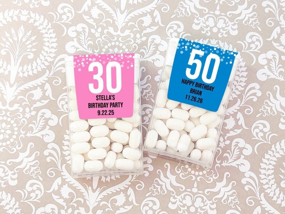 Printed Personalized Tic Tacs Mint Candy With Birthday Age Confetti ...