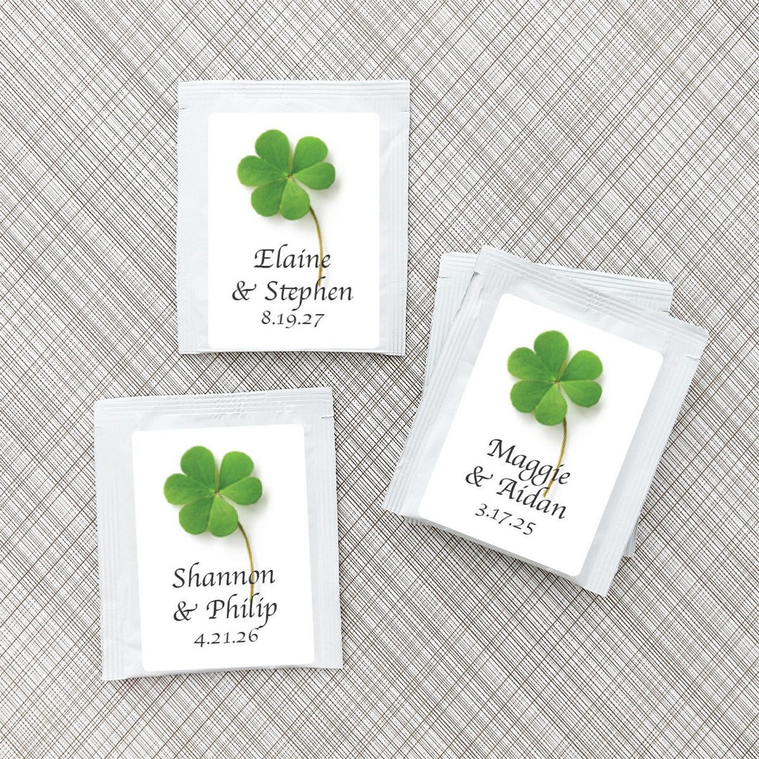 Printed Personalized Tea Bag With Irish Shamrock Labels, White Pouch ...