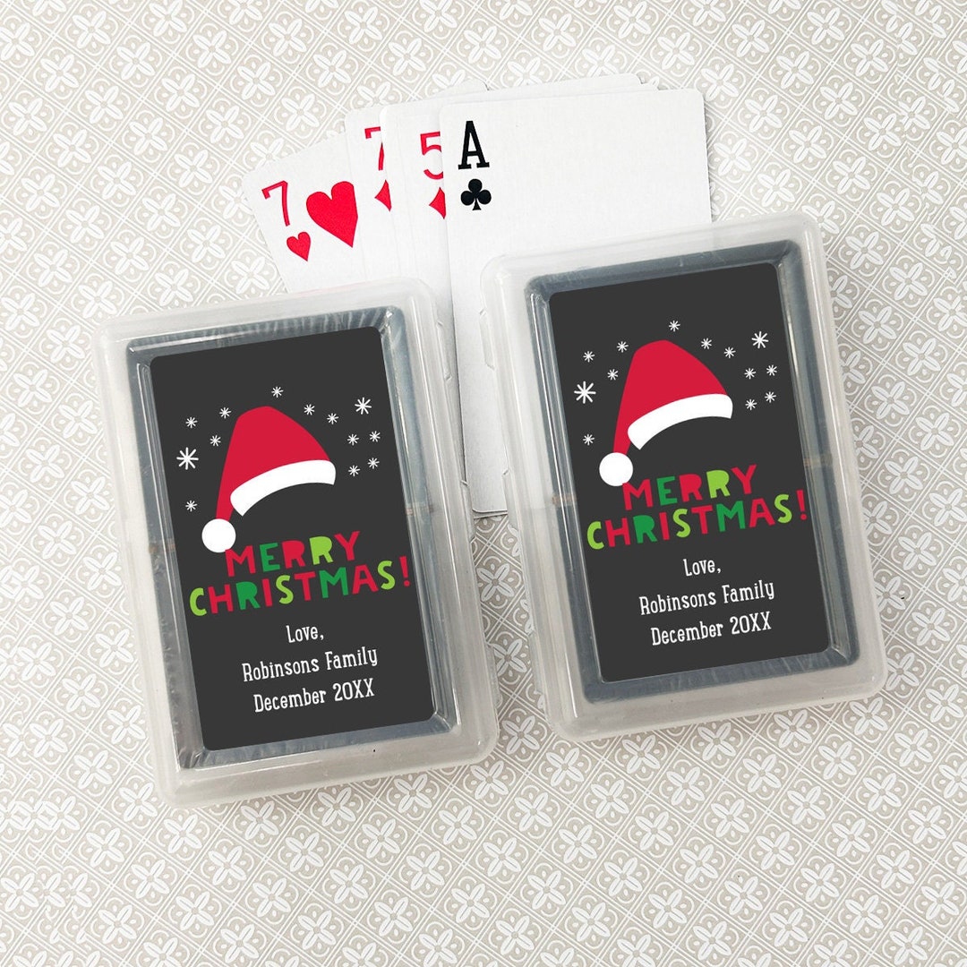 Printed Personalized Playing Cards With Merry Christmas Santa Labels ...