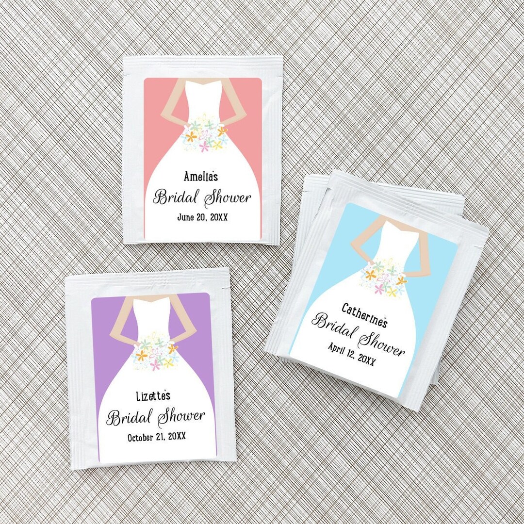 Printed Personalized Tea Bag With Bridal Shower Dress Labels, White ...