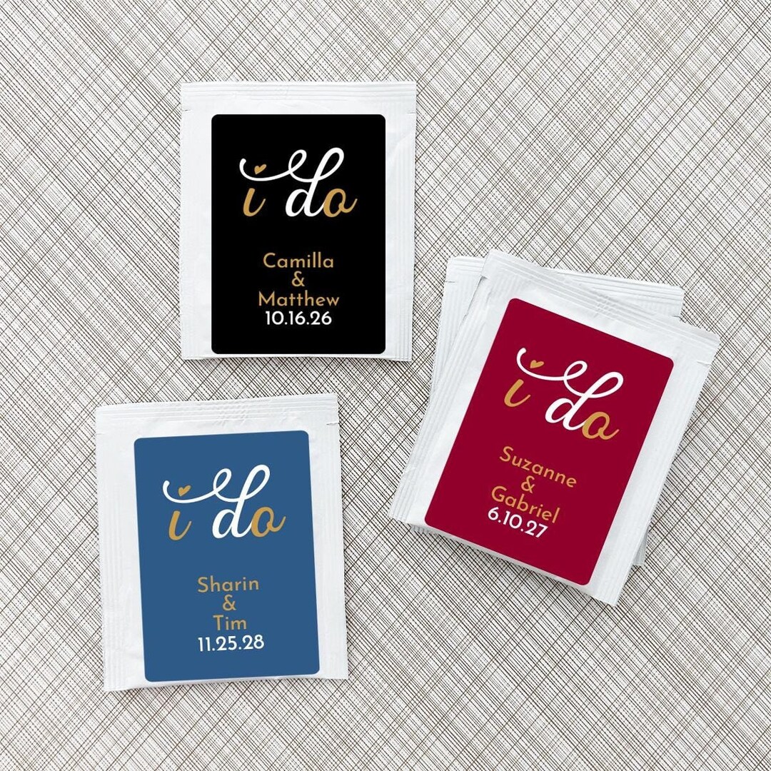 Printed Personalized Tea Bag With I Do Wedding Labels, White Pouch ...
