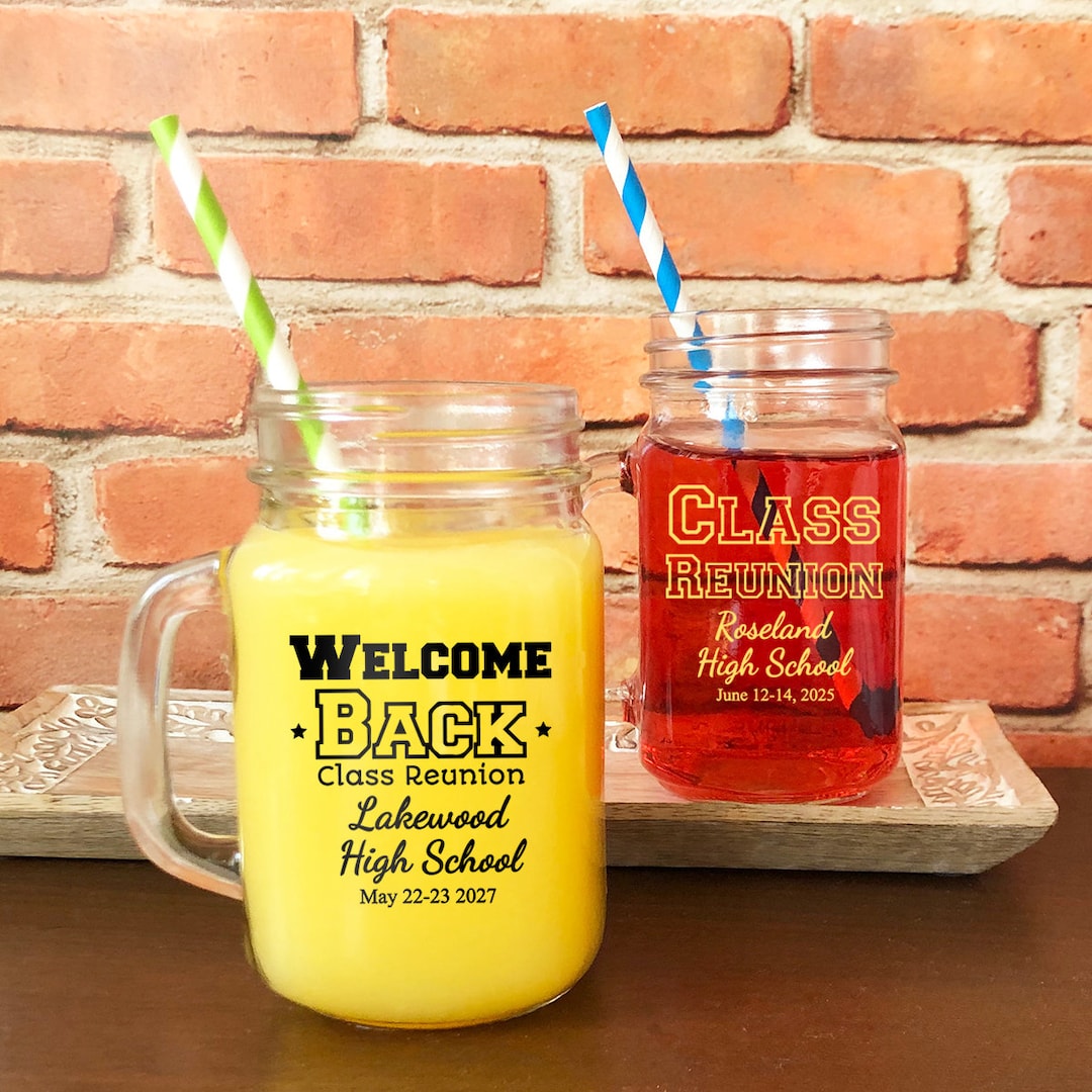 Class Reunion Printed Personalized Glass Mason Jar Mug Favors, Class ...
