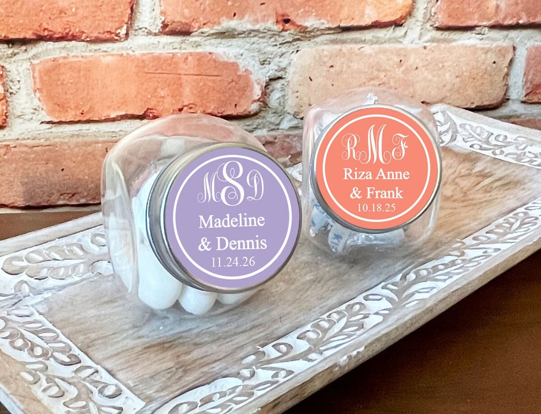 Personalized Glass Candy Jar With Script Monogram Labels, Bottle Jar ...