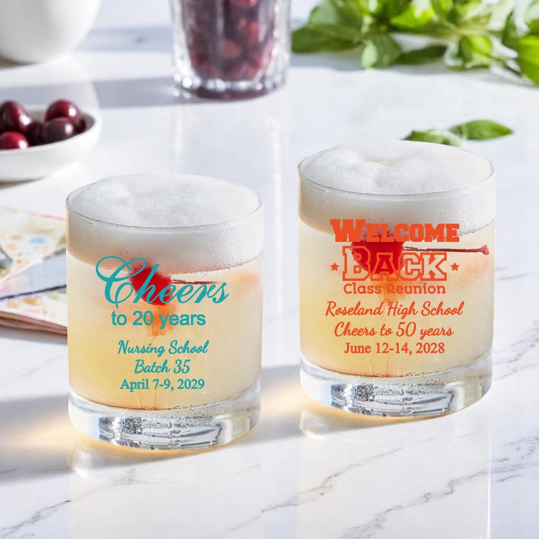 Printed Personalized Class Reunion Whiskey Rock Glass Favors, Class ...