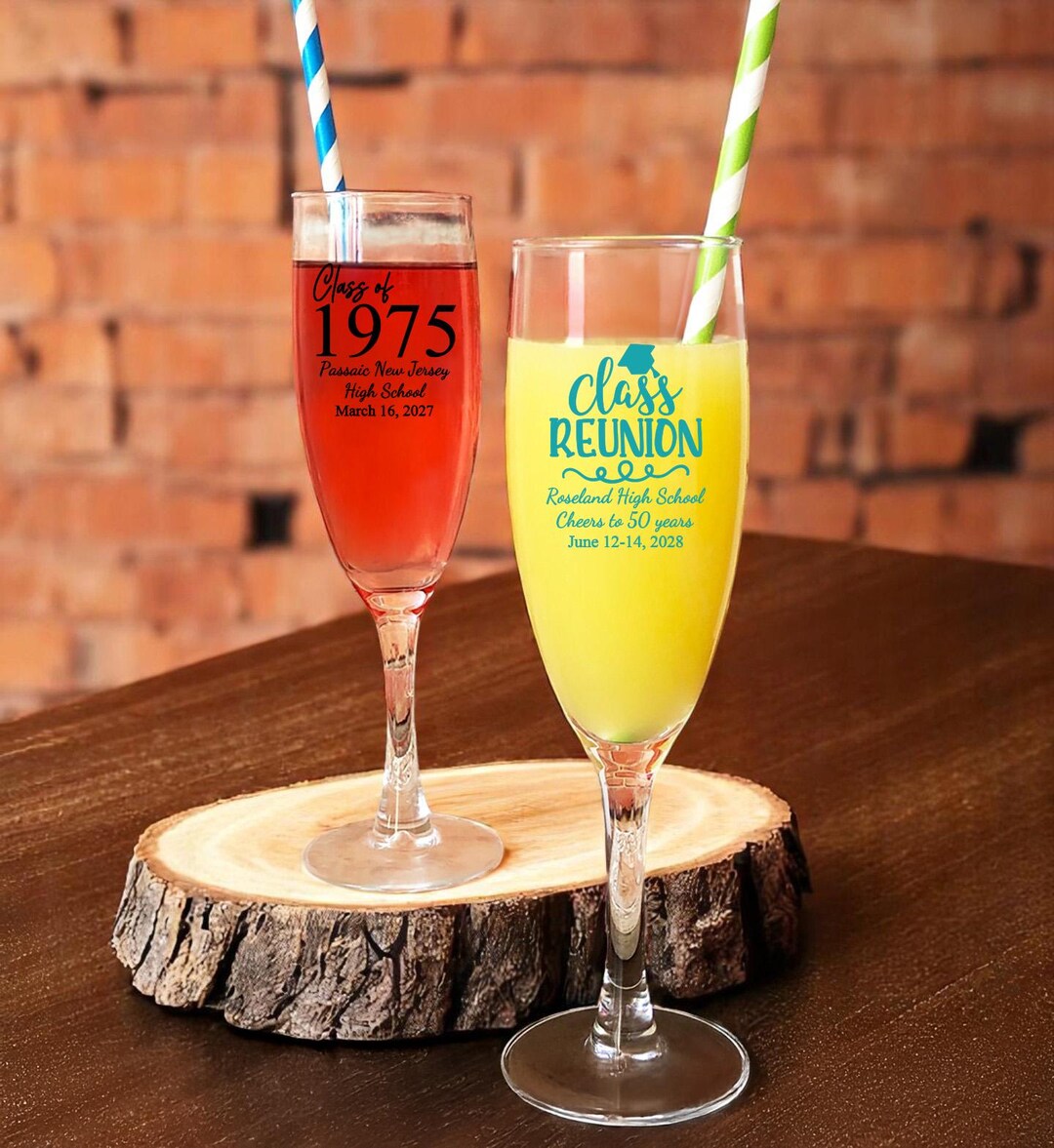 Class Reunion Printed Personalized Classic Champagne Glass Flutes ...