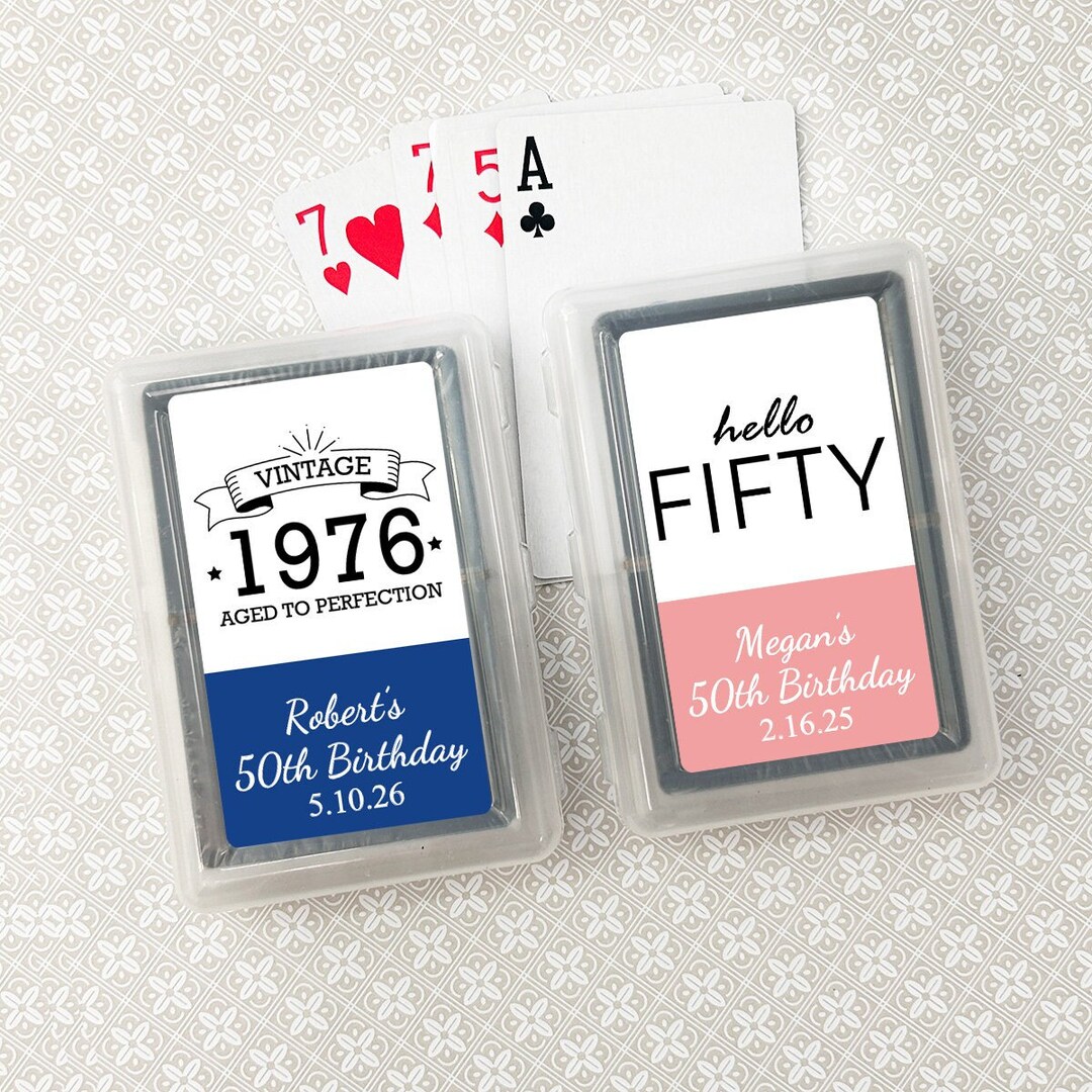 Personalized Playing Cards Favors With Fifty 50th Birthday Labels ...