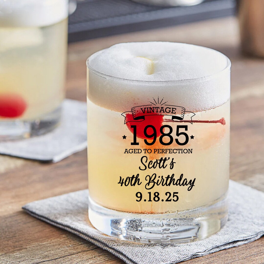 Printed Personalized 40th Birthday Whiskey Rock Glass Favors, 40th ...